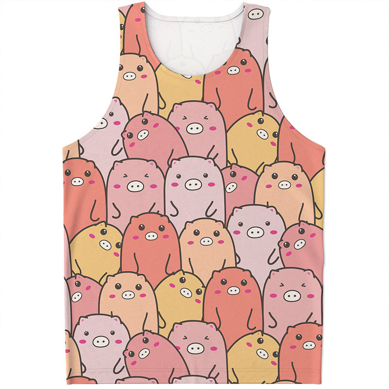 Cute Cartoon Pig Pattern Tank Tops For Men Summer Sleeveless Vest ...