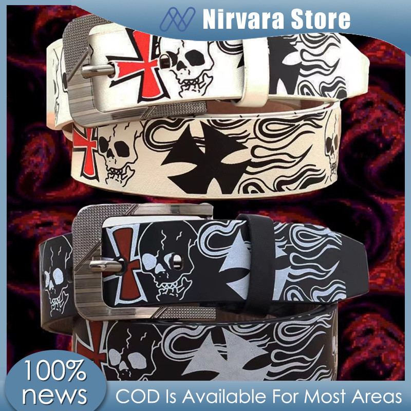 PU Leather Belt Simple Punk Style Skull Belt Skeleton Pattern Korean ...