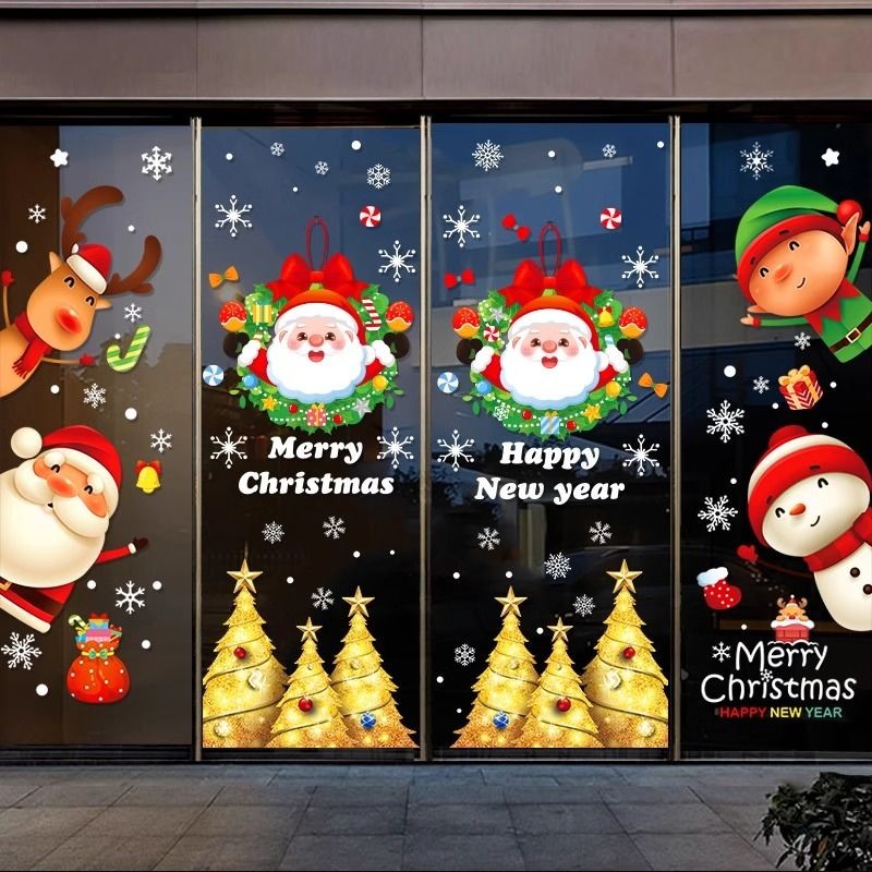 Large Christmas Decorations Glass Door Stickers Electrostatic Stickers ...