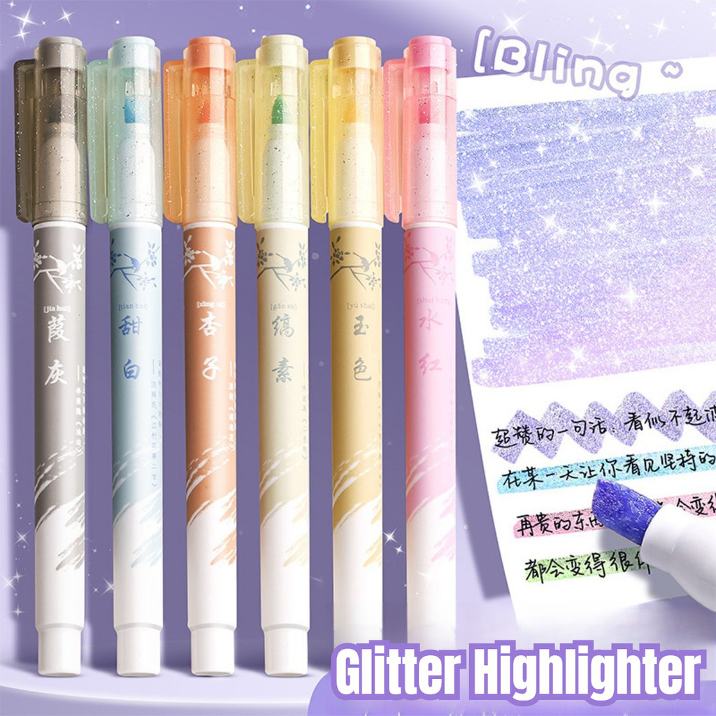 6Colors Glitter Highlighter Fluorescent Pen Sparkling Markers DIY ...