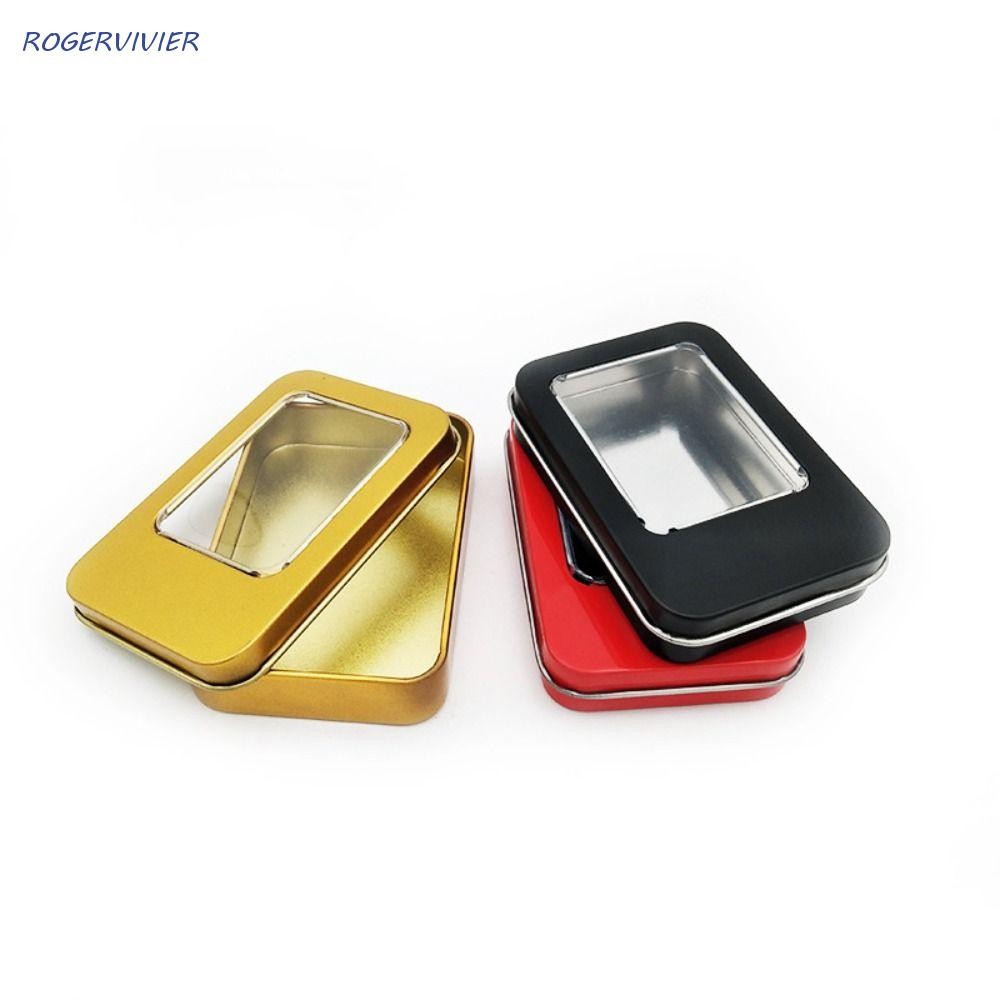 ROGERVIVIER Tin Box with Clear Window Lid, Multicolor Rectangular Nail Art Display Case, Jewelry ...