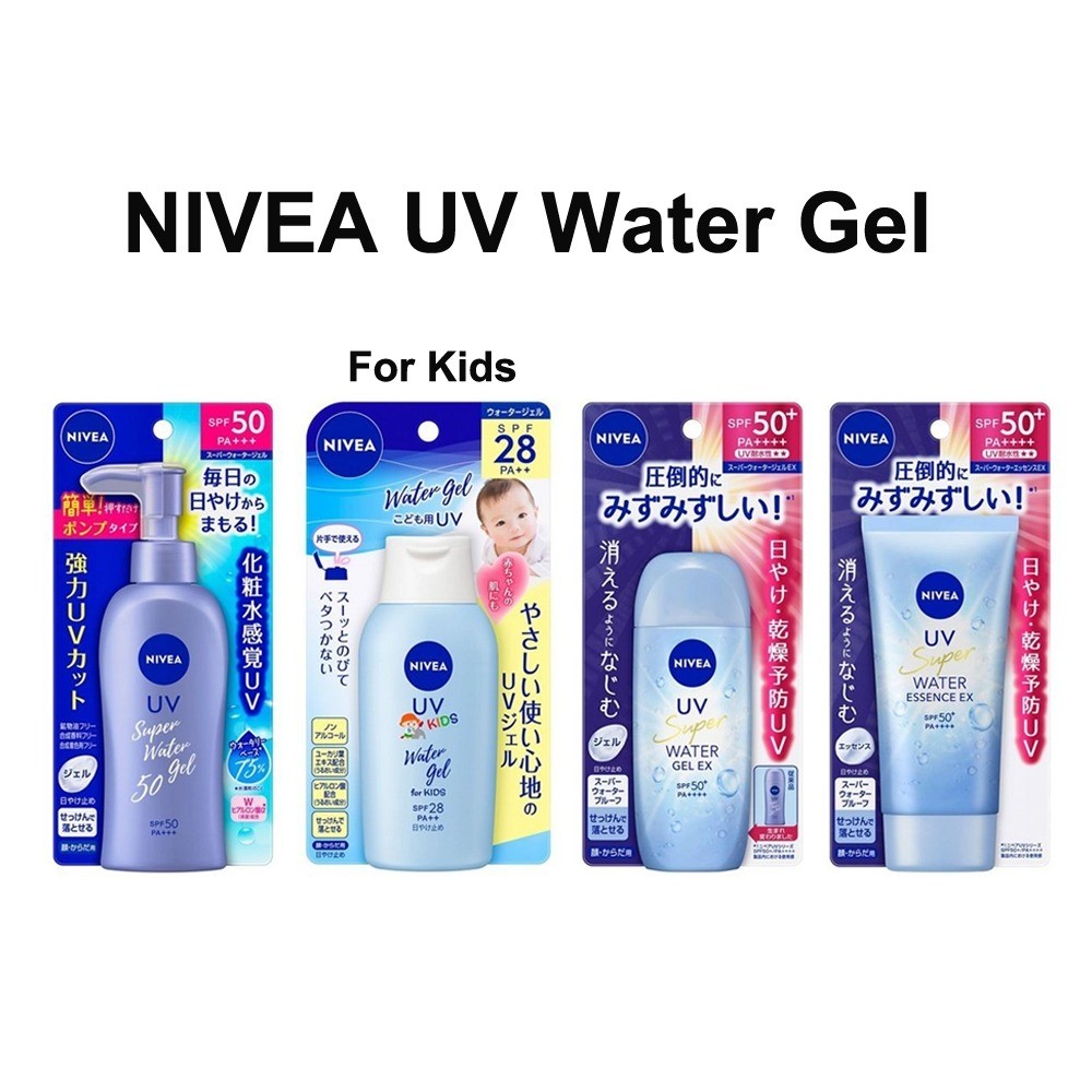 NIVEA UV Water Gel SPF50 Pump/Refill, Kids SPF28, Gel EXSPF50, Essence EX SPF50 Sunscreen ...