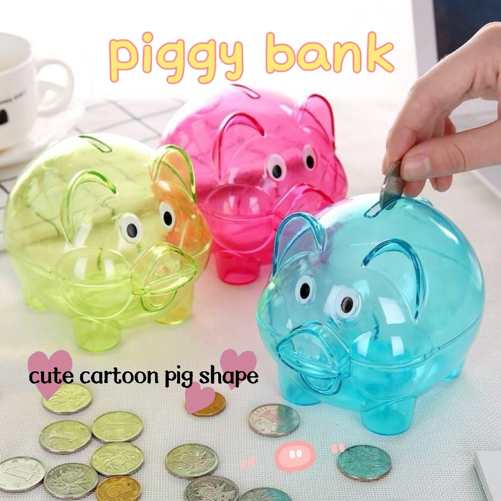 Coin Bank Money Plastic Saving Box Transparent Small Piggy | Shopee ...