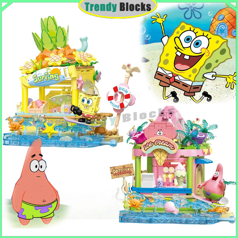 SpongeBob Building Blocks Toys Patrick Star Dessert House Surf Shop ...