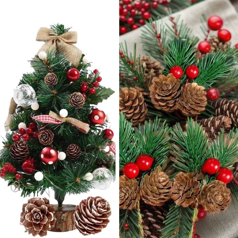 YOUJ 10Pcs Artificial Berry Pine Cone With Holly Branches For Holiday ...