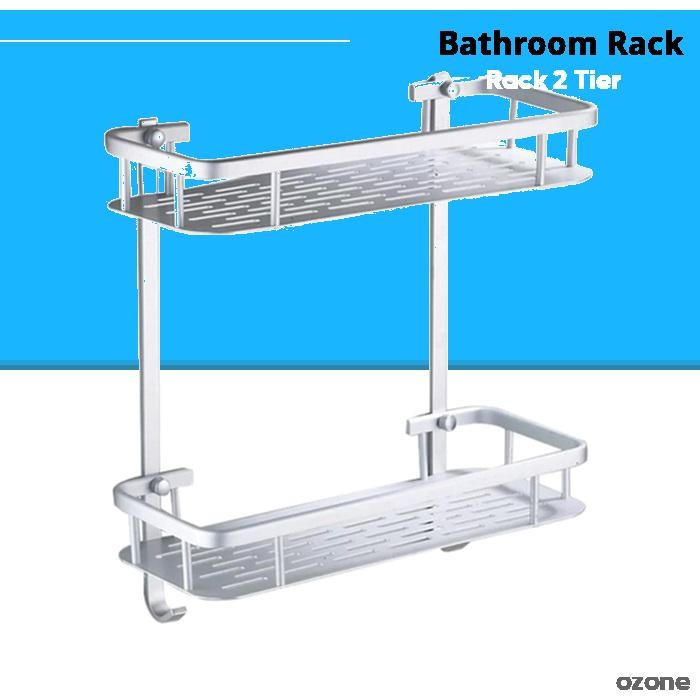 Bathroom Kitchen Rack Aluminium Wall Mounted 2 Tier Rectangular ...