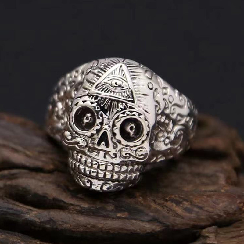 MATA Fashion Wing Eye Men's Punk Skull Ring Men's Adjustable Open Ring ...