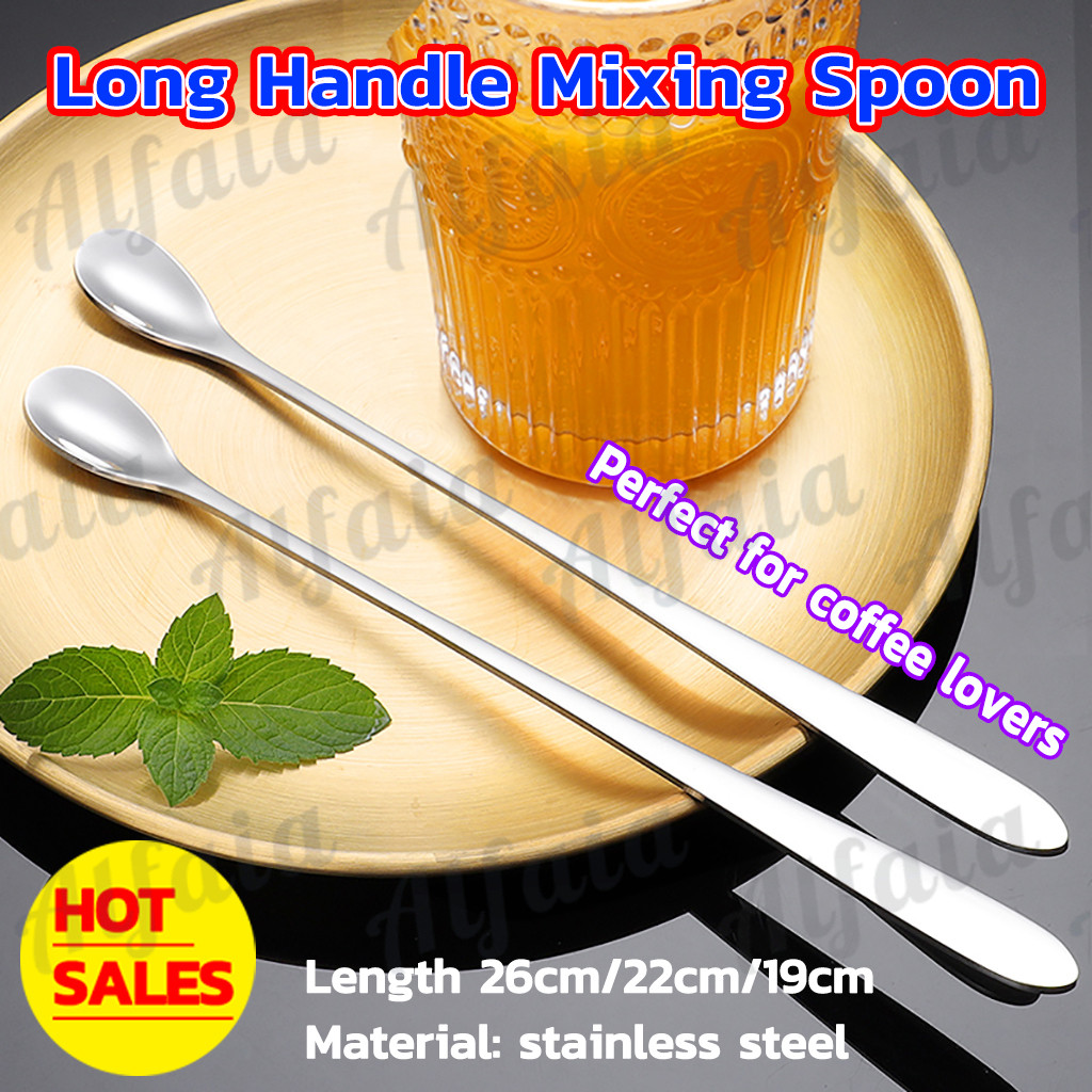 Alfaia Stainless Steel Long Handle Mixing Spoon Tea Coffee Ice Cream ...