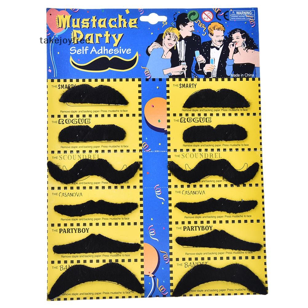[takejoyfree] 12PCS Set Men Black Fake Moustache Mustaches Funny Beard ...