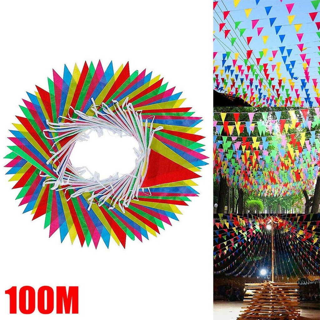 80/100M Colorful Triangle Flags Fiesta Flag Fabric Flags for Birthday ...