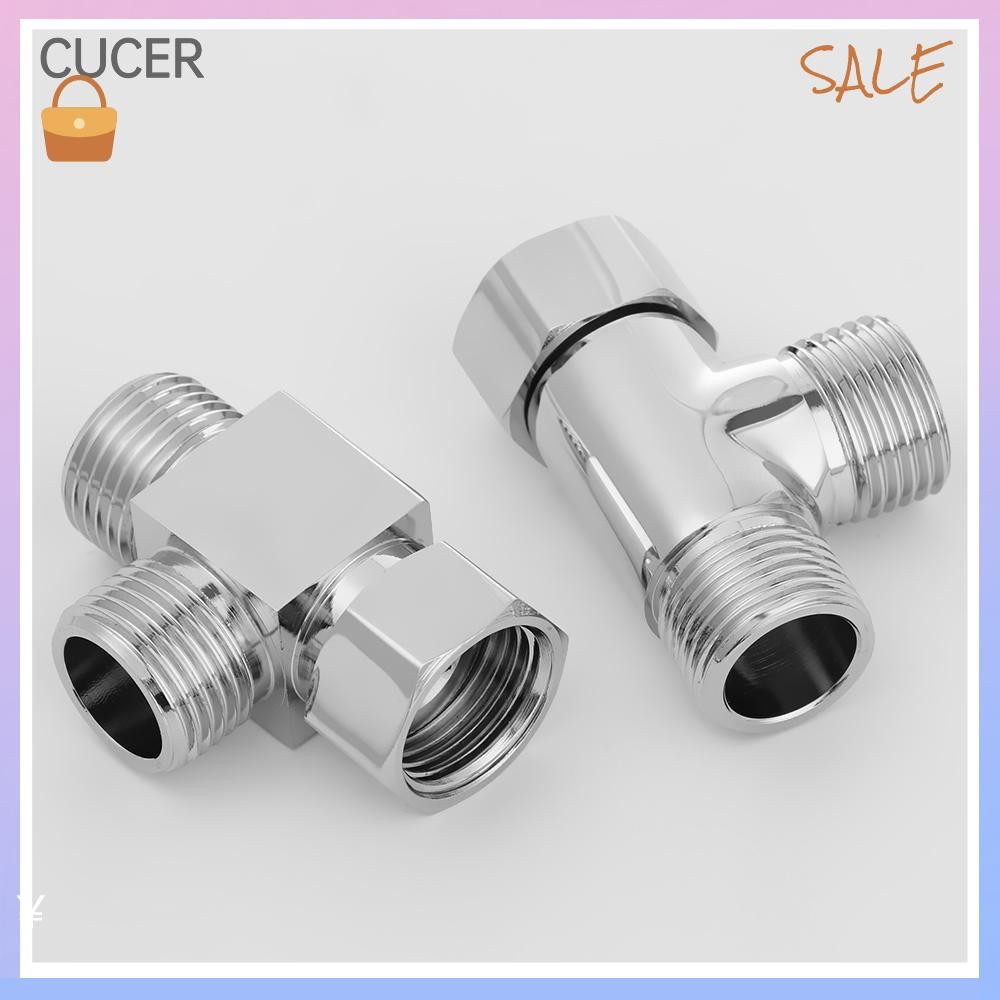PP+CUCER 1/2" 3 Way Brass Chrome Diverter Water Separator T Shape Faucet Adapter Valve Water Tap ...