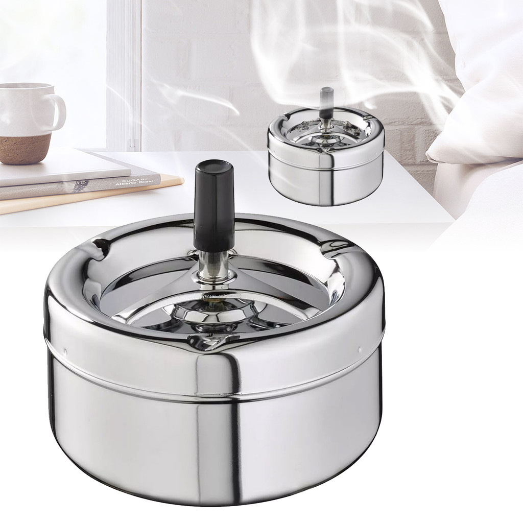 1Pcs Metal Stainless Steel Ashtray，Round Rotating Self-Clearing ...