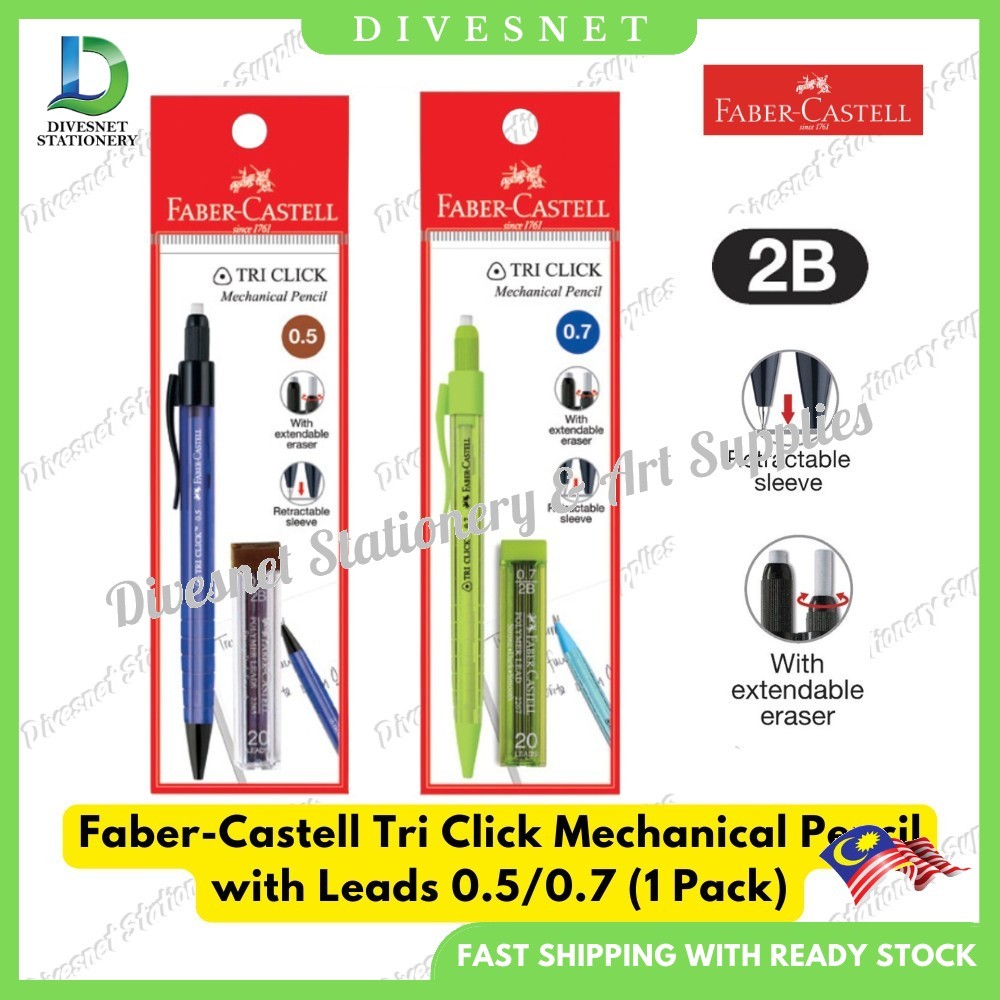 Faber-Castell Tri Click Mechanical Pencil with Leads 0.5mm/0.7mm ...
