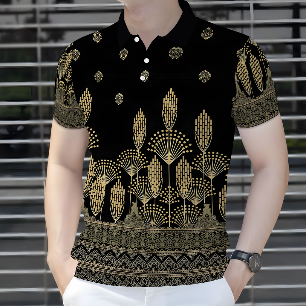 2025 ethnic style lapel men's polo shirt ASEAN clothing 3D printed men ...