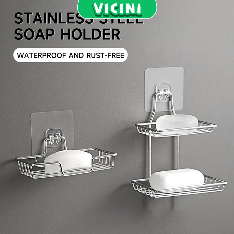 Stainless Steel Soap Holder 2 Layer Soap Dish Rack Double Layer Drain ...