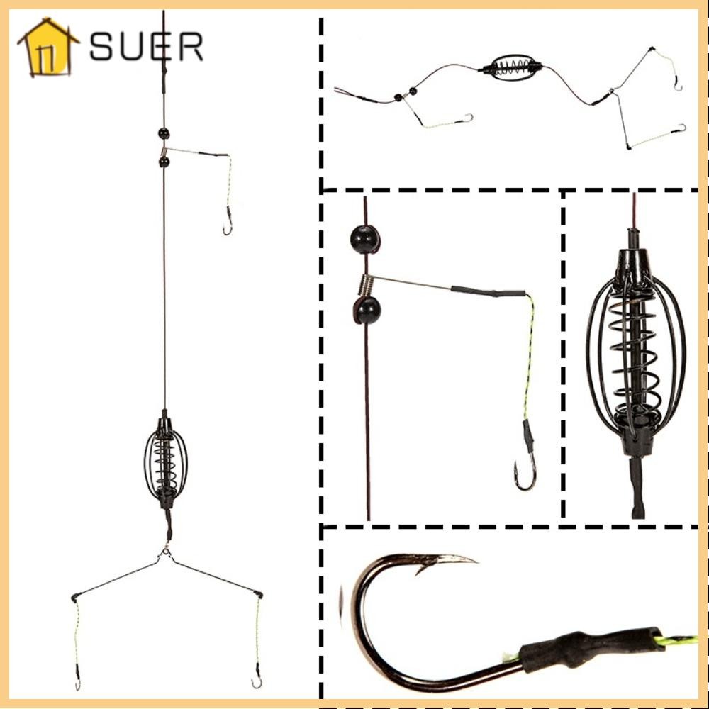 SUER1EN Fishing Bait Cage, String Hook Fishing Set Line Group Feeder ...