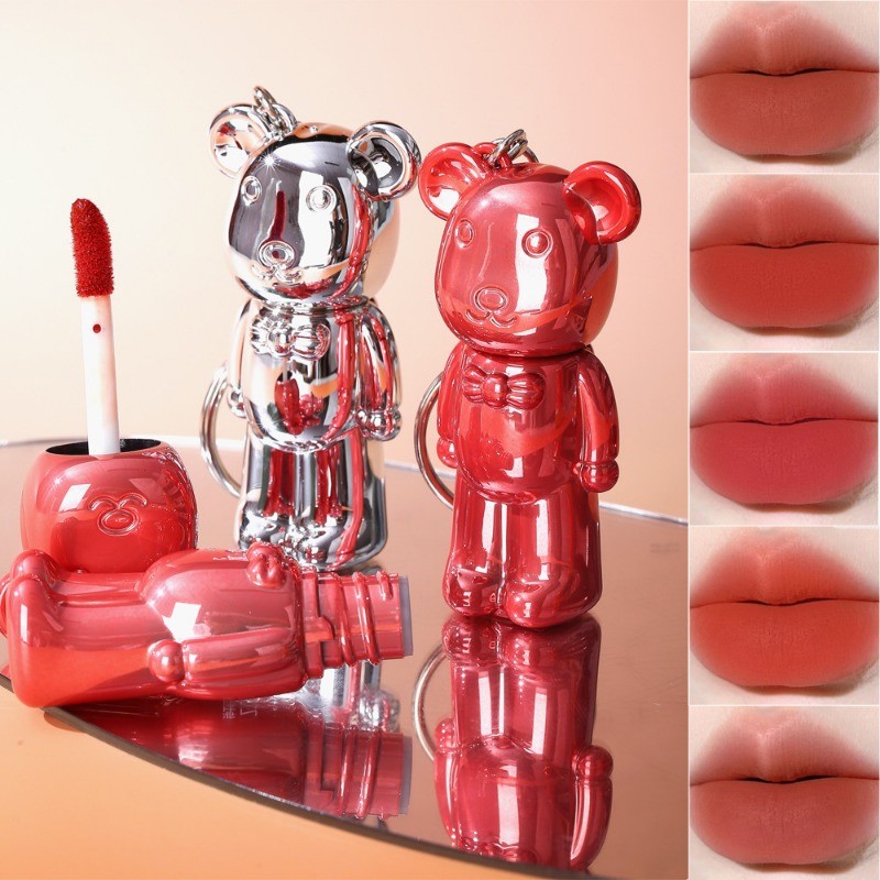 Keychain Pendant Cartoon Bear Lip Glaze Bear Velvet Lip Mud Matte Lipstick | Shopee Philippines
