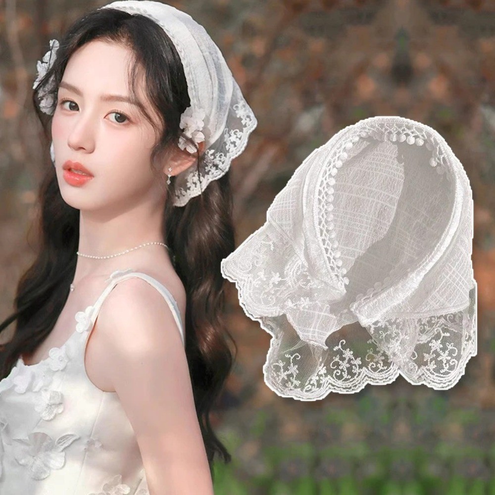 2024 New French Headscarf Pastoral Style Triangular Lace Head Scarf ...