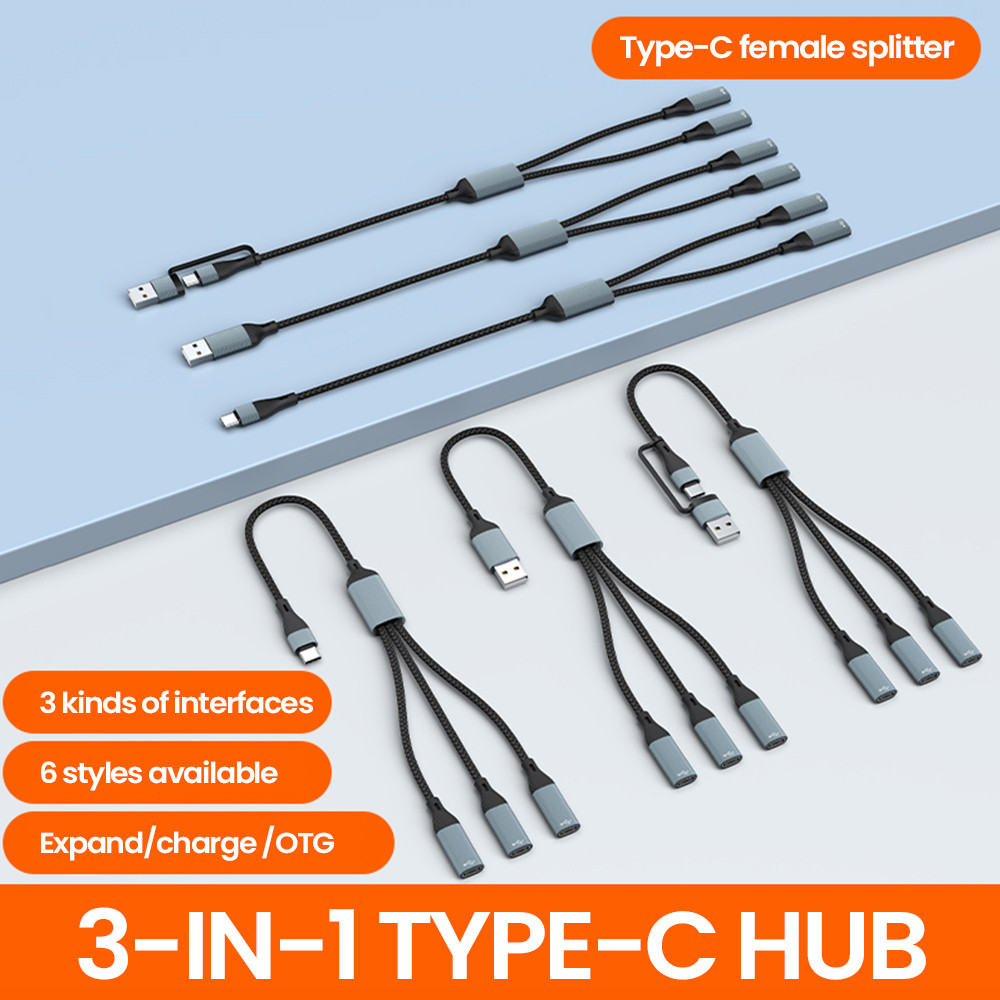 USB Male To Female Type-C Charging Cable Transfer Splitter Adapter ...