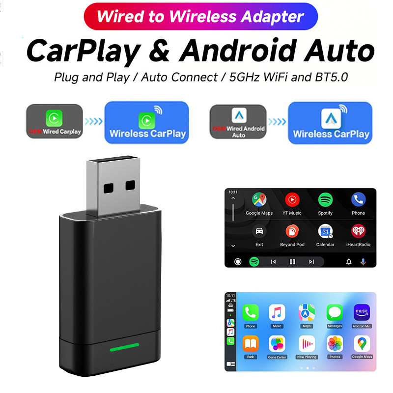 New Wireless Carplay Android Auto Metal Car Adapter 2-In-1 Wired To ...