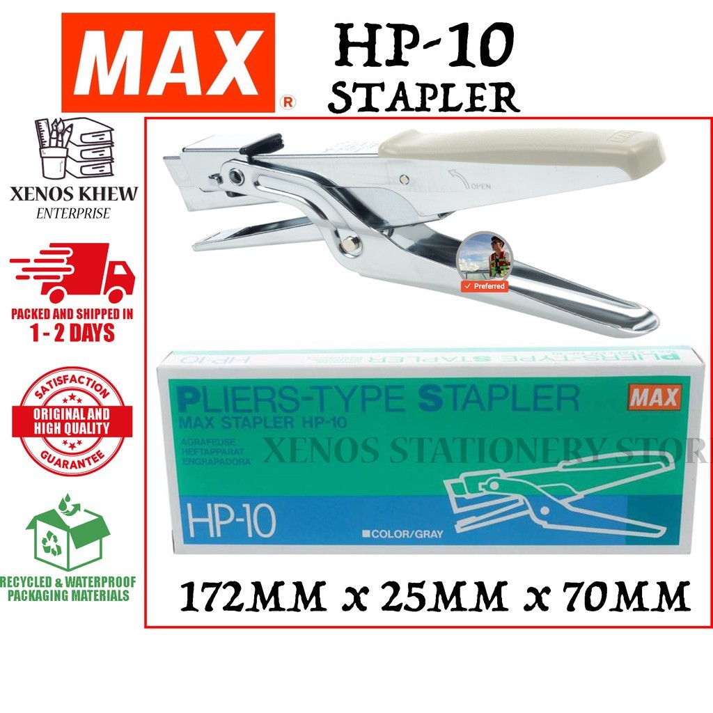 MAX PLIERS TYPE STAPLER HP-10 (2-20 SHEETS) USE NO. 10-M STAPLES ...