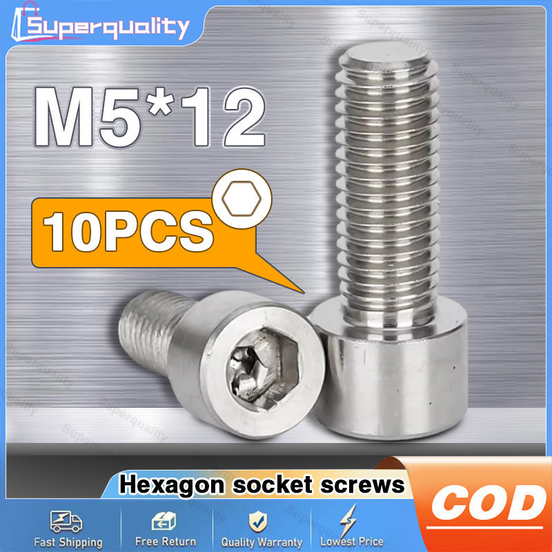 10pcs 304 Stainless Steel M5*12 Hexagon Hex Socket Cap Allen Head Bolt ...