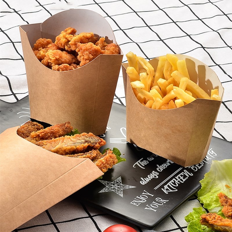 50pcs Creative Kraft Paper Fries Box Disposable French Fries Box Fried ...