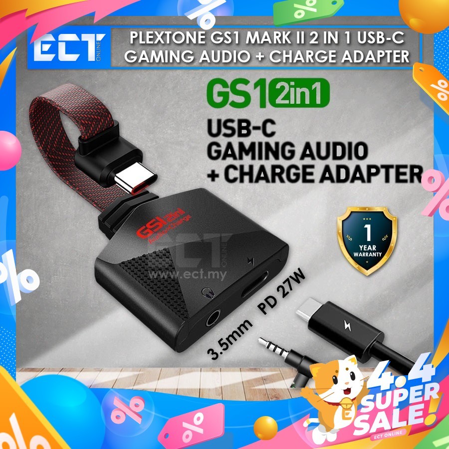 Plextone GS1 Mark II 2 In 1 Type C to 3.5mm Audio Jack Aux Converter Sound Card with Charge ...