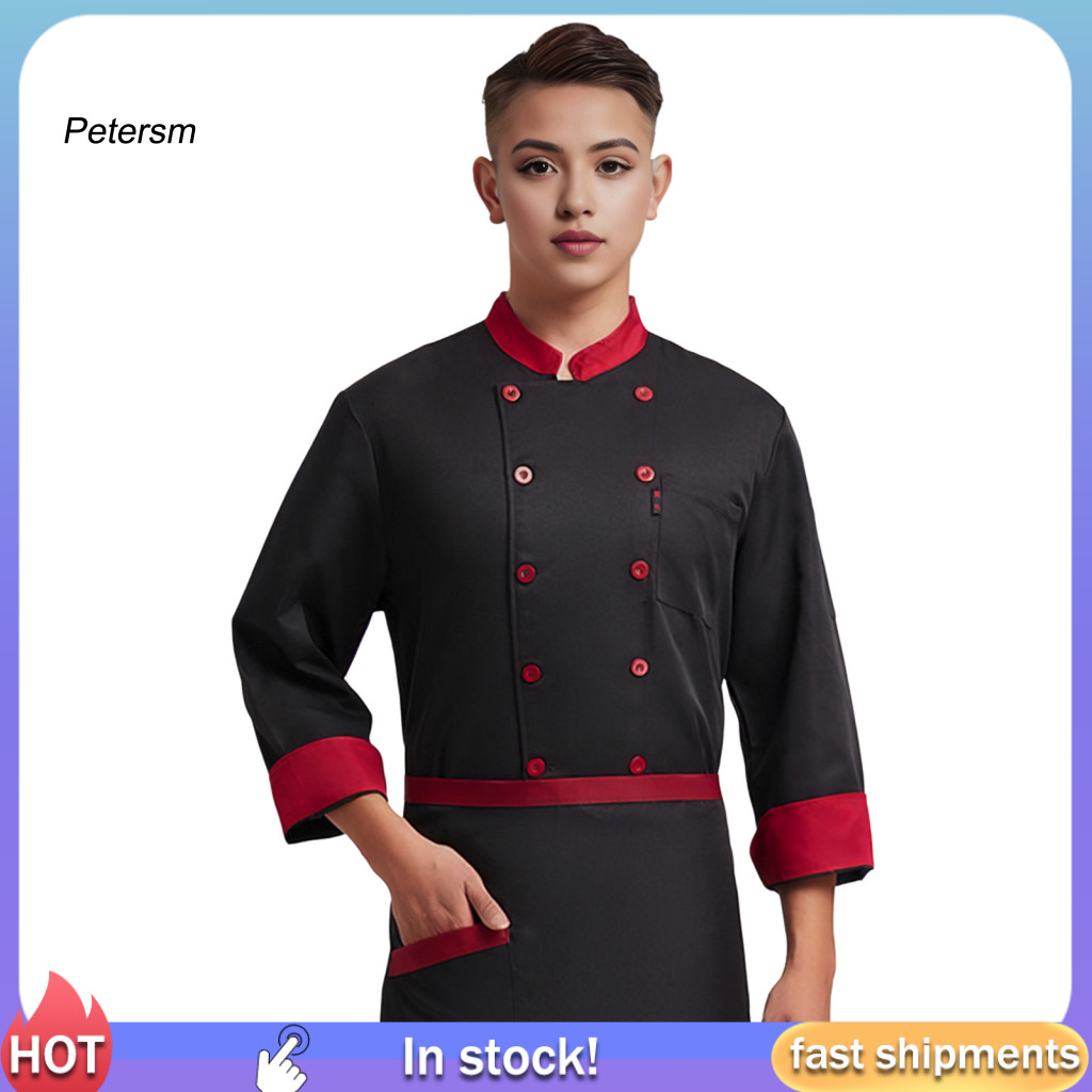 PP Chef Uniform with Chest Pockets Double-breasted Chef Jacket Stylish ...