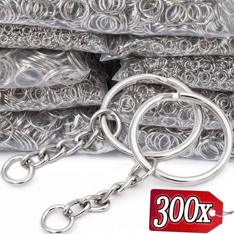 50-300 Pcs Silver Plated Metal Blank Keyring - Split Key Rings with ...