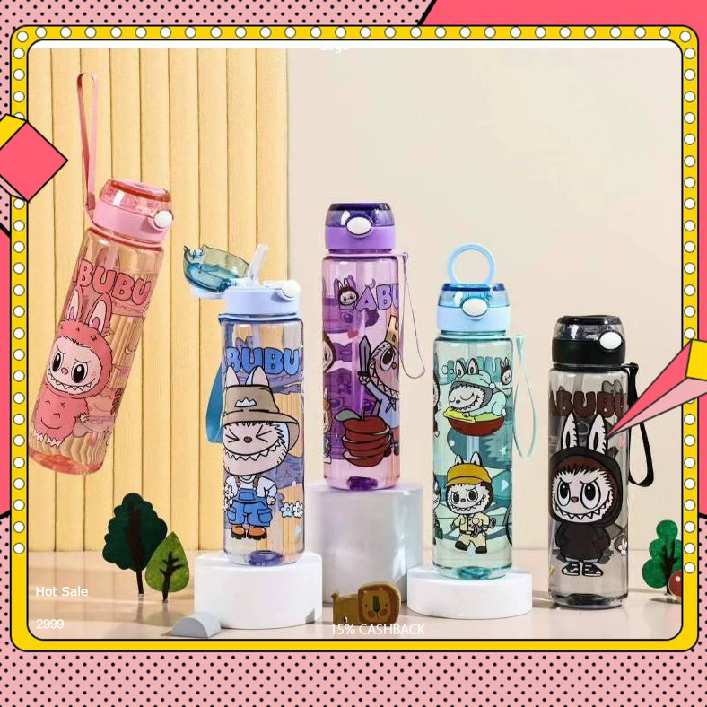 Enjoyhappy2022 800ml Transparent Cartoon Plastic Labubu water cup Water ...
