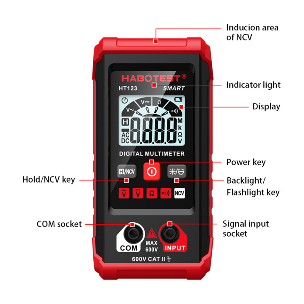 HABOTEST HT123 Smart Mini Digital Multimeter 600V Auto Range Multimeter ...