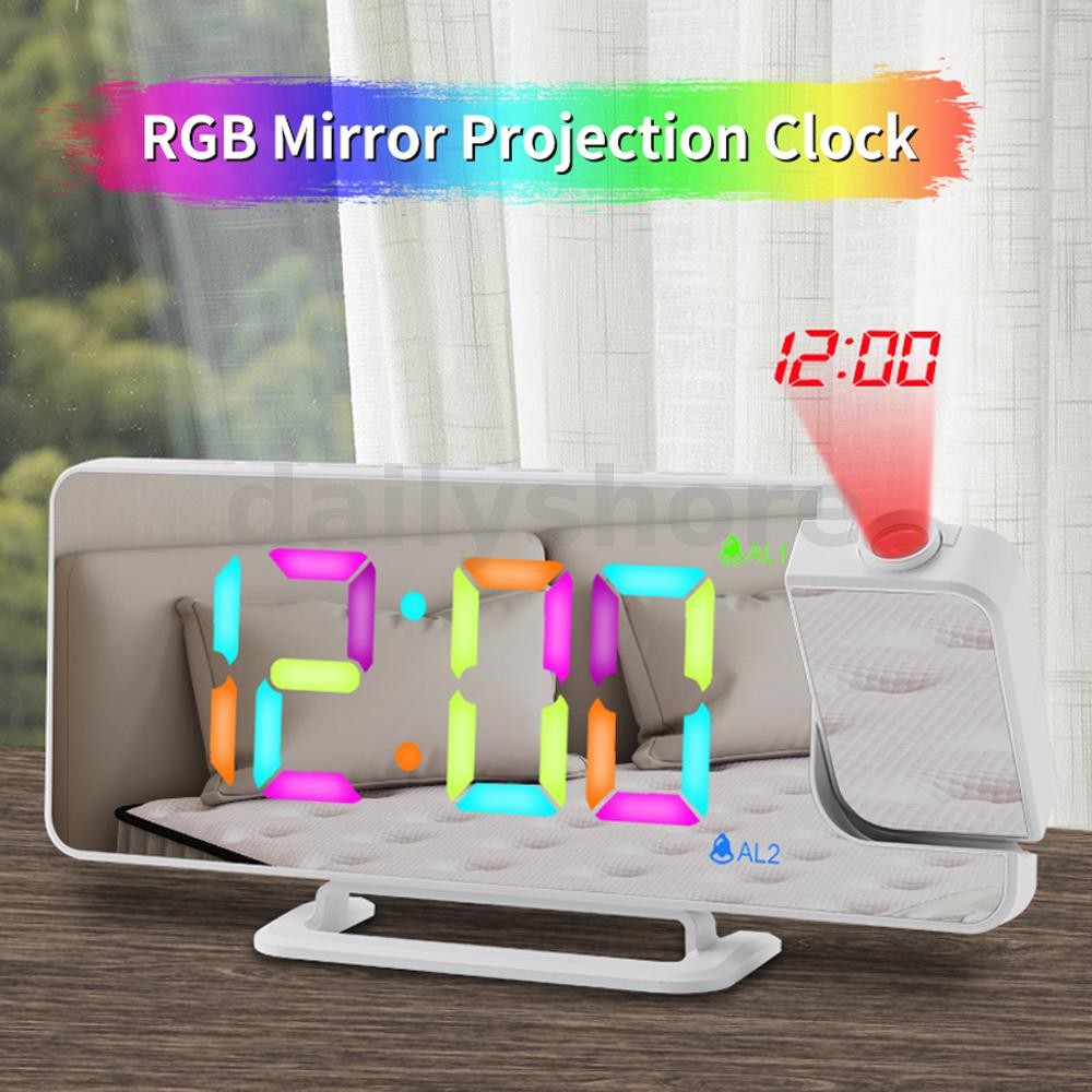 LED RGB Color Changing Projection Clock with Large Screen Mirror ...