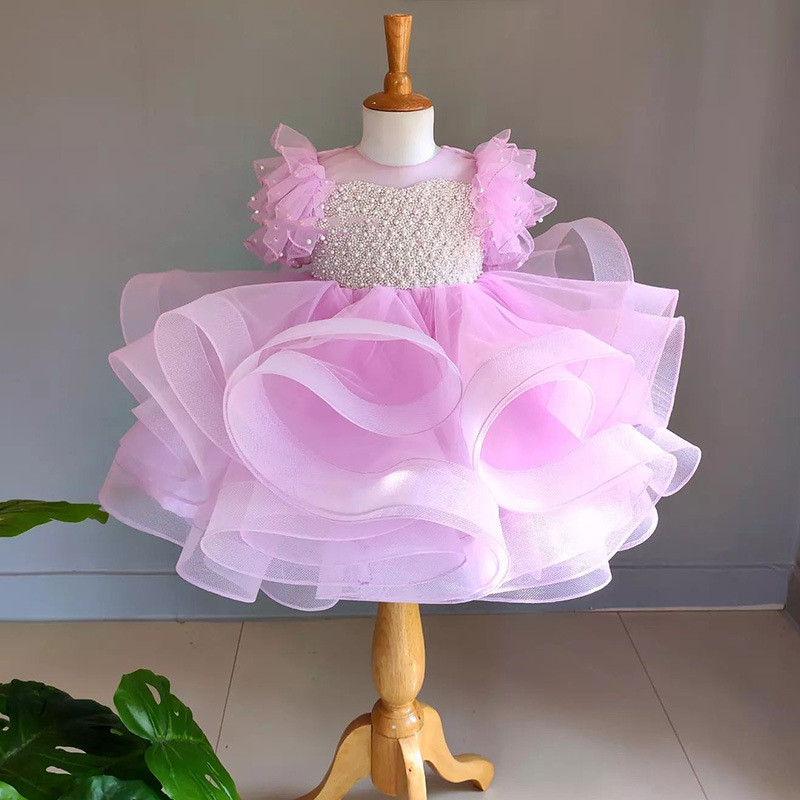 Girls Dress Pearl Princess Pettiskirt Flower Girl Wedding Birthday ...