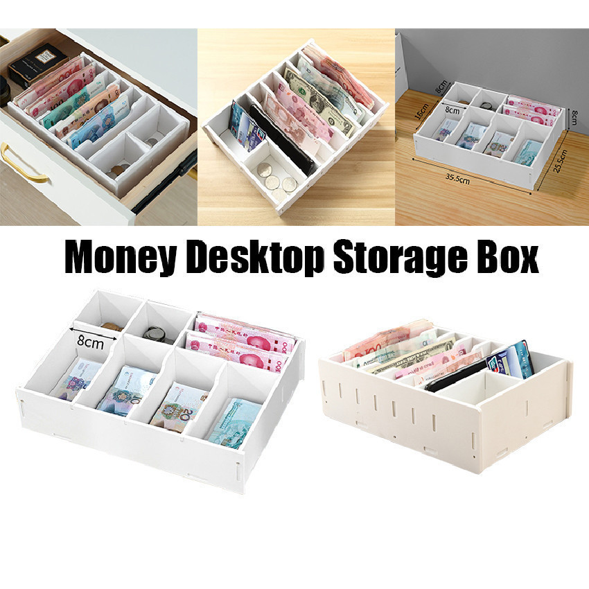 Multi-Grid Money Organizer Box Cashier Cash Box Financial Money Drawer ...