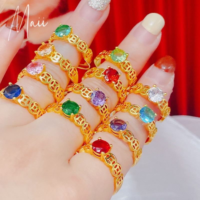 12 Birthstone Fashion Lucky Money Ring Adjustable Charm Accessories For ...