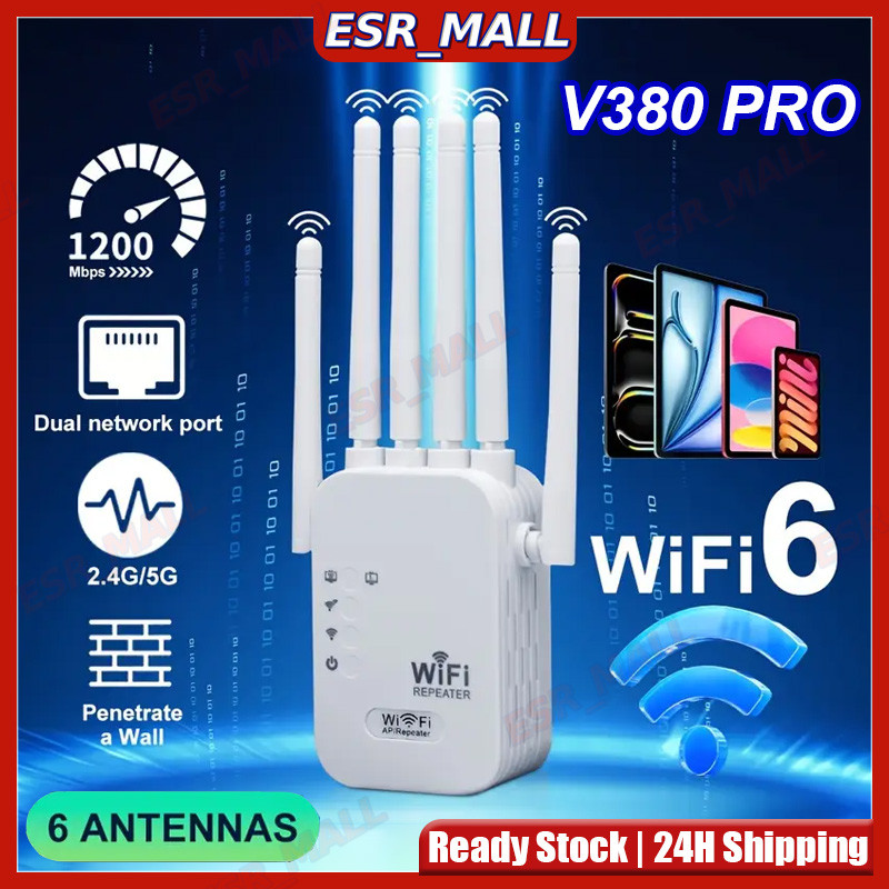 V380 PRO 1200Mbps 2.4G/5G 6 Antennas WiFi Repeater Wireless Internet ...