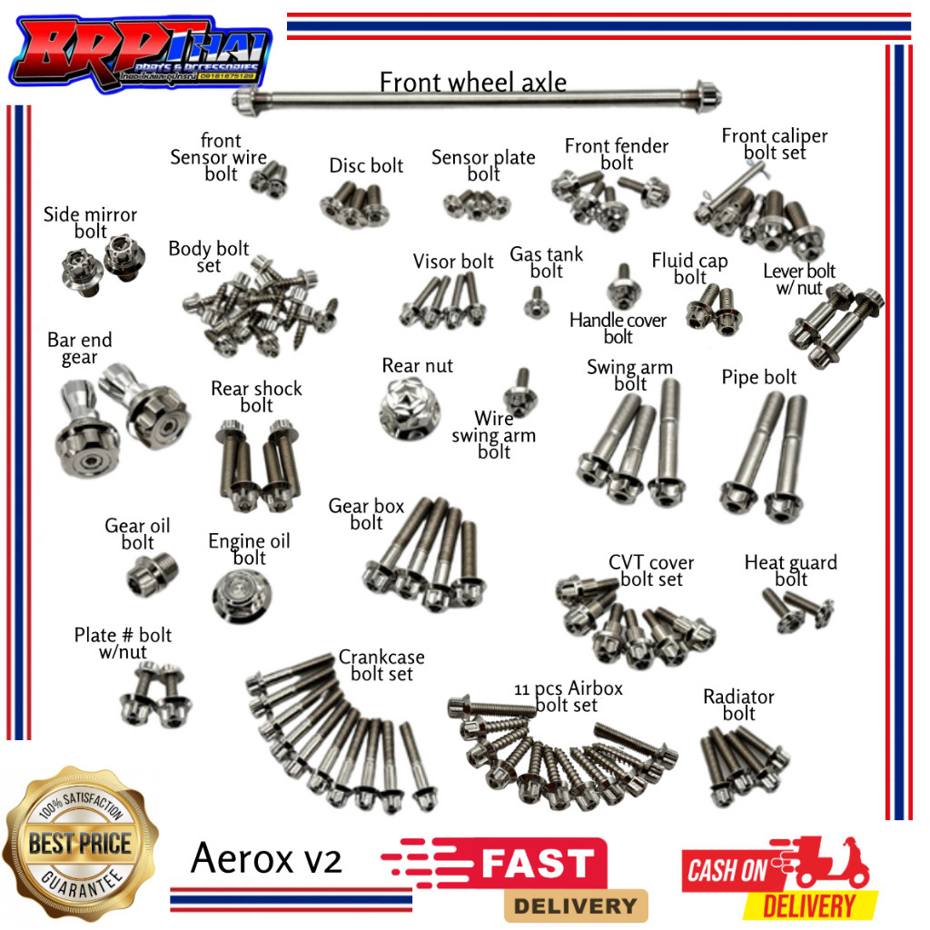 CNC BOLT AEROX v1 / AEROX v2 GEAR TYPE BOLT COMPLETE SET | Shopee ...