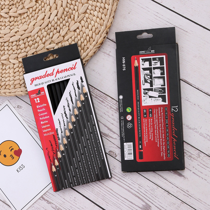 12PCS 2H-14B Wooden Sketch Pencil Professional Graphite Painting High ...