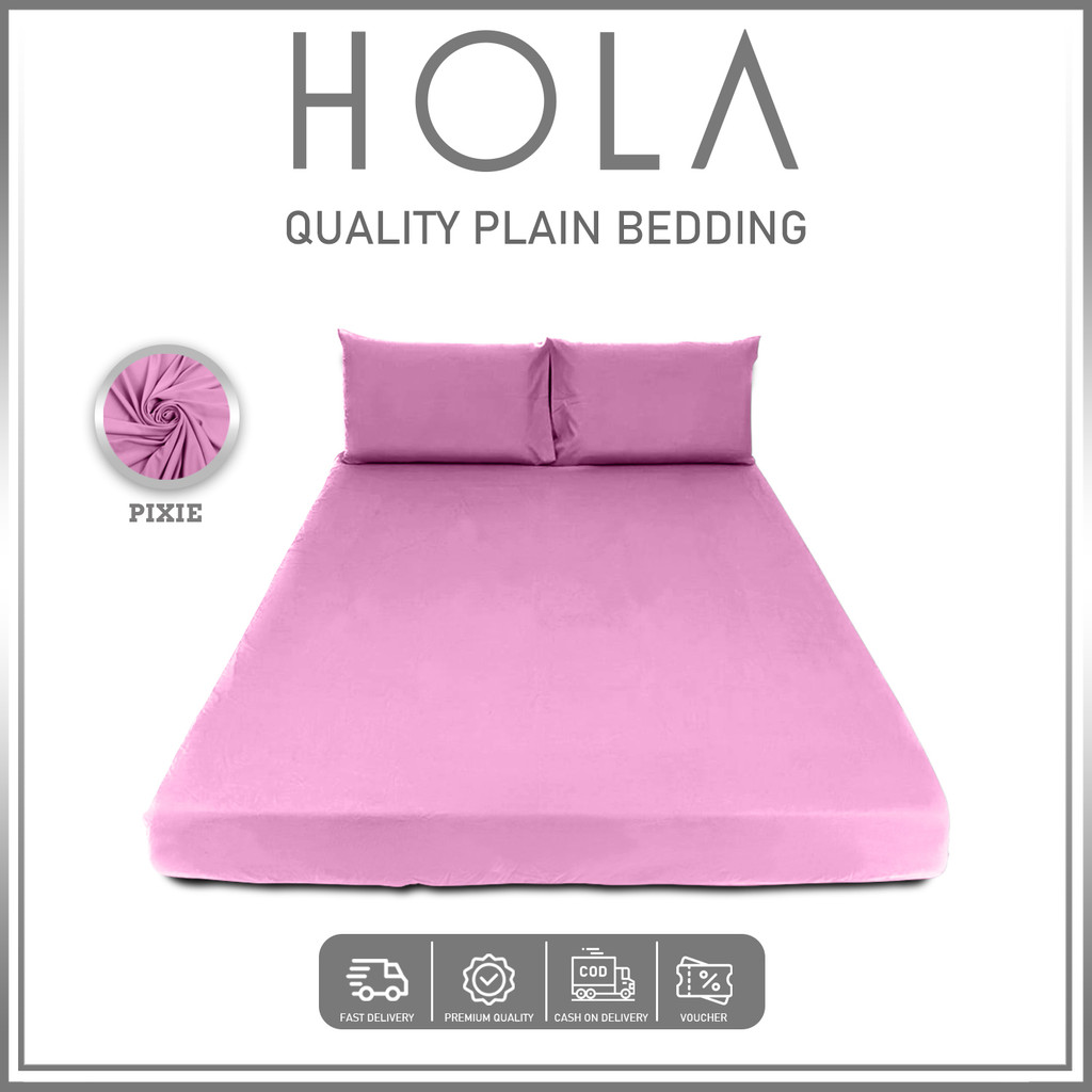 HOLA Plain Bedding | 3in1 Set | 1 Fully Garter Fitted Sheet + 2 Zipper ...