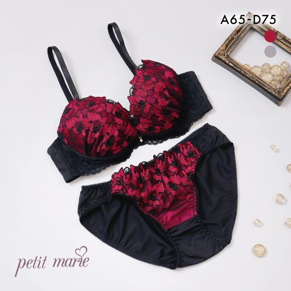 petit marie BLACK rich fleur bra panties set (Sizes A-D)(38143399 ...