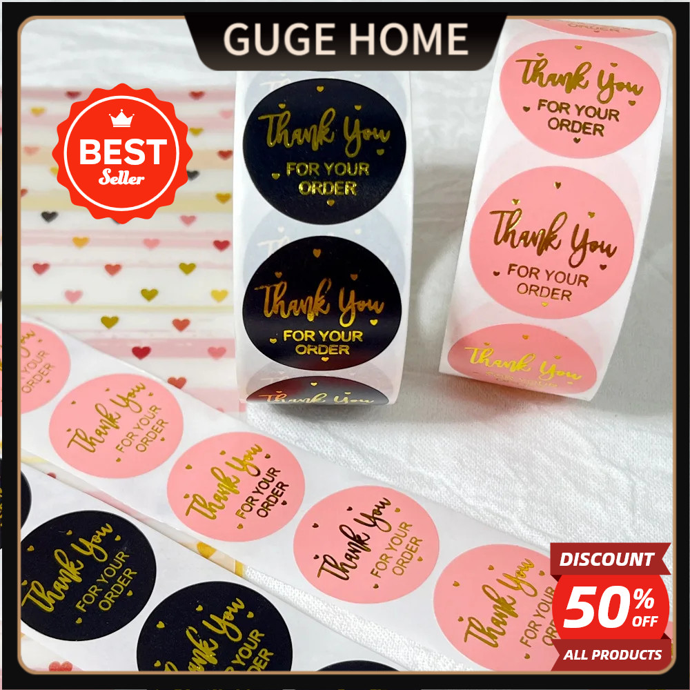 500Pcs/Roll Thank you Stickers Gold Bronzing Self-adhesive Packing Seal ...