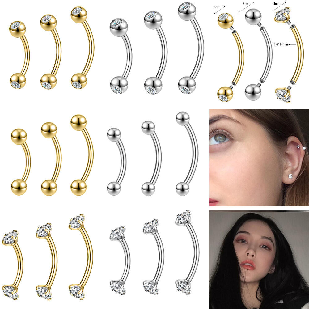 1PC 14G Eyebrow Ring Stainless Steel Double Ball Eyebrow Bridge ...