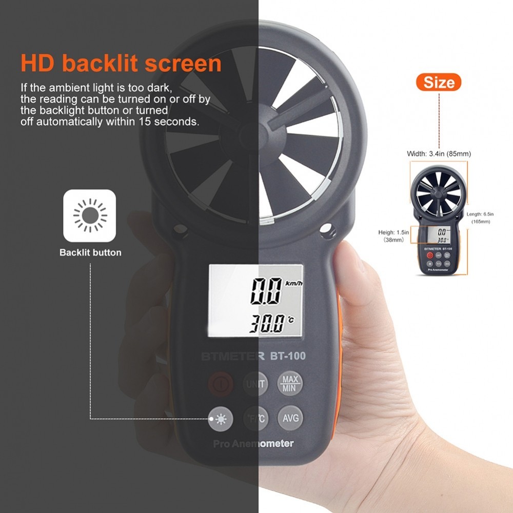 【ONCE+】User Friendly Digital Anemometer with Clear View Display Even at ...