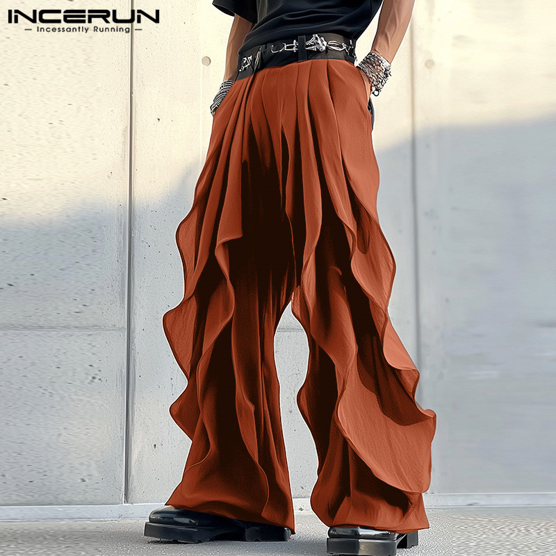 INCERUN Men Vintage Fashion Structured Ruffles Casual Solid Color Long ...