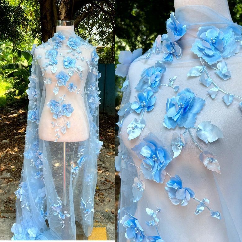 3d Flower Gauze Lace Clothing Fabric Hand-Beaded Heavy Industry Women's ...