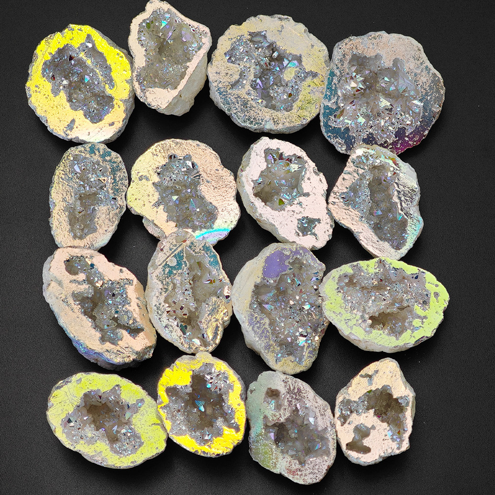 Titanium Rainbow Agate Geode White Crystal Geodes Chakra Charging ...