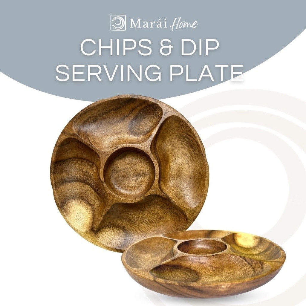 Marai Home Chip and Dip Serving Plate Acacia Wooden Serving Platter ...