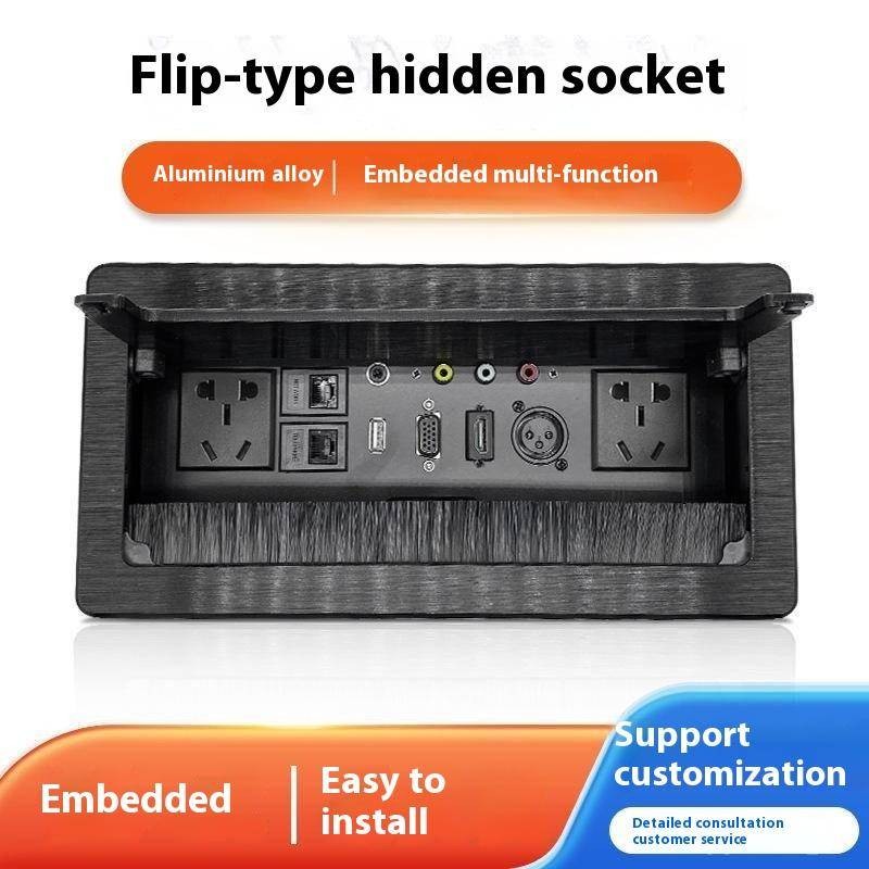 Flip with Brush Multimedia Socket Desktop Conference Table Hidden ...