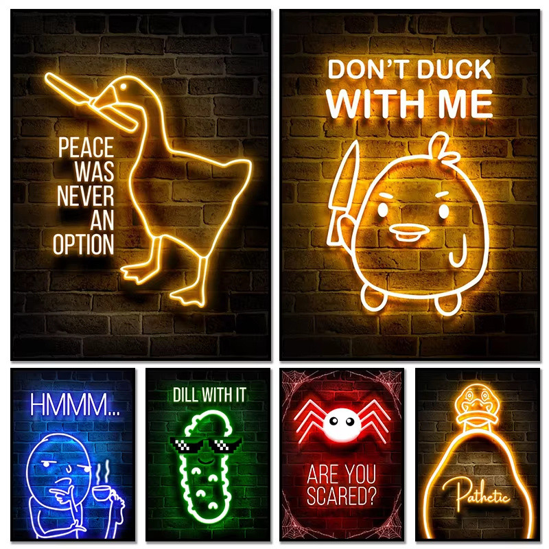 Funny Memes Neon Animals Posters Canvas Paintings And Prints Modern ...